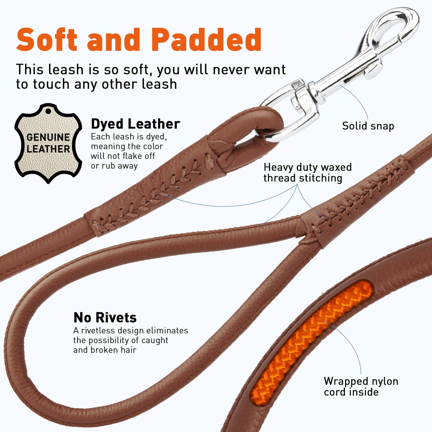 Soft Leather Round Traffic Lead — Dogline