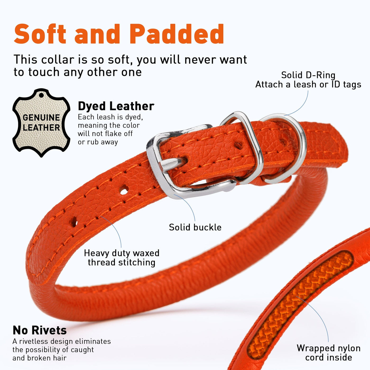 Soft Leather Round Dog Collar — Dogline