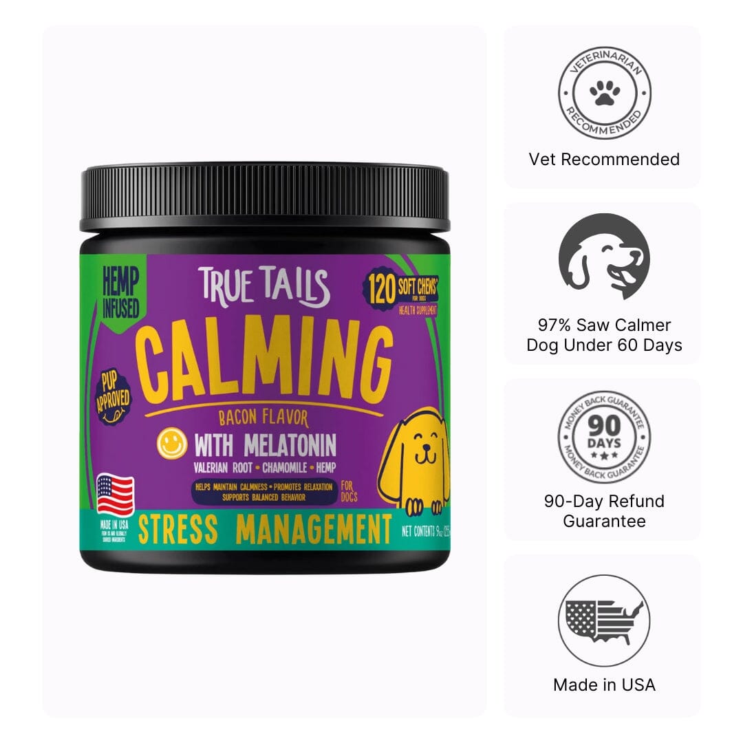 True Tails Calming Chews for Dogs with Melatonin, Valerian Root, Hemp